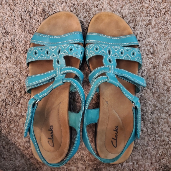 Clarks | Shoes | Clarks Teal Sandals With Strappy Design | Poshmark